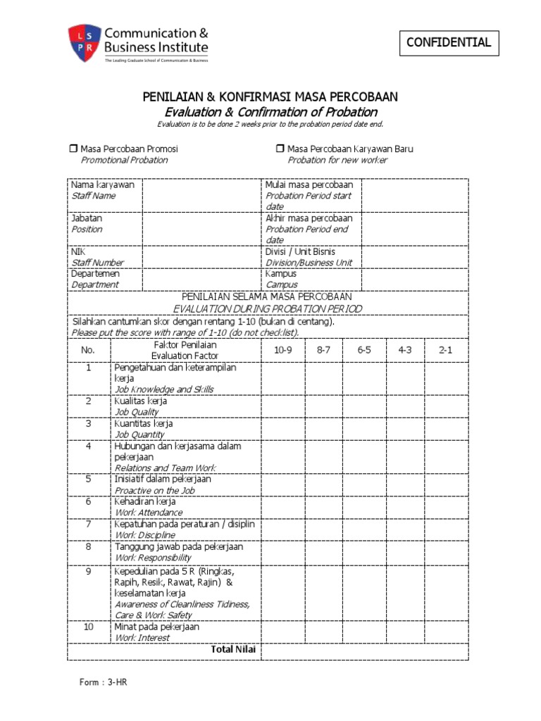 IKB Form Penilaian Konfirmasi Masa Percobaan PROMOSI INA - ENG. VER | PDF