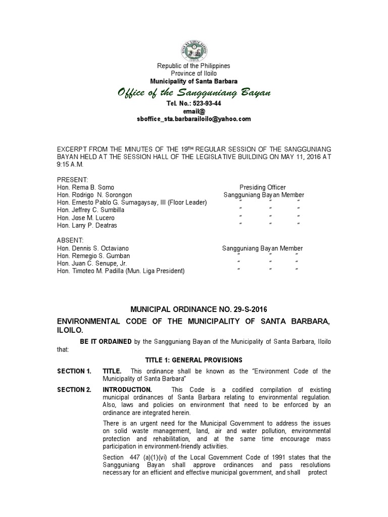 29 MUN. ORD. NO. 29 S 2016 FINAL ENVIRONMENTAL CODE Santa Barbara PDF | PDF