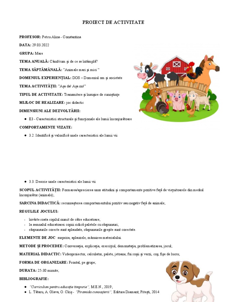 Joc Didactic Animale Asa Da! Asa Nu | PDF