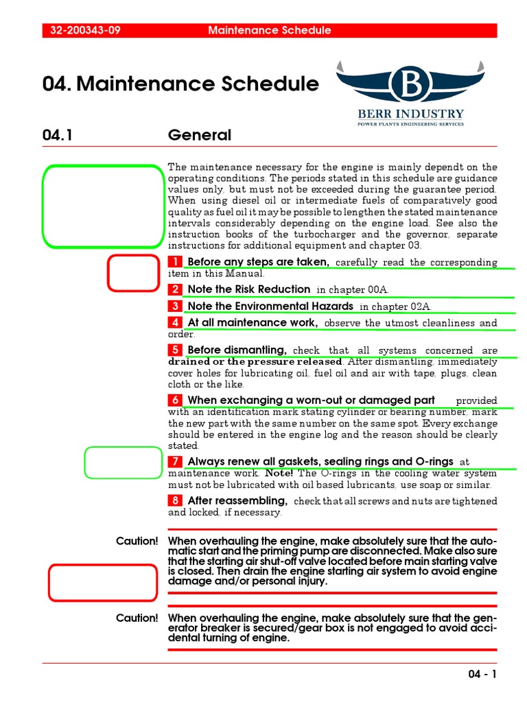 Maintenance Program For HFO Diesel Engine | PDF