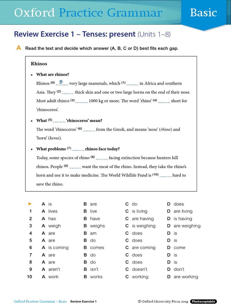 OXFORD PRACTICE GRAMMAR - REVIEW Basic PDF | PDF | Rhinoceros | Potato Chip