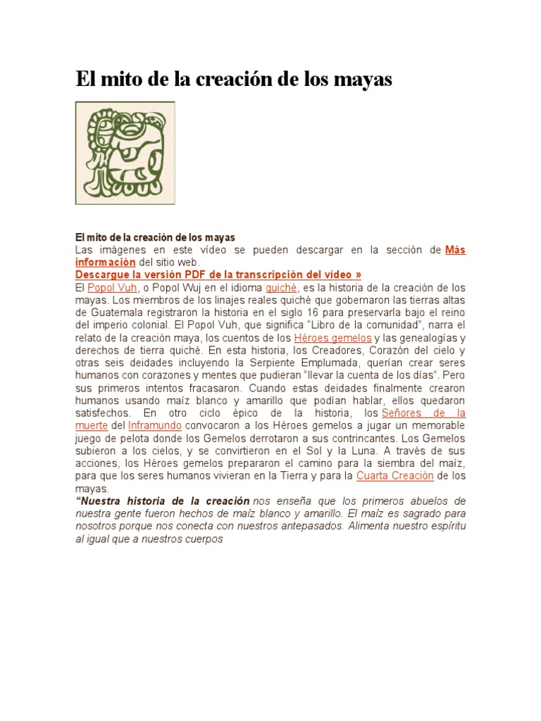 El Mito de La Creación de Los Mayas | PDF