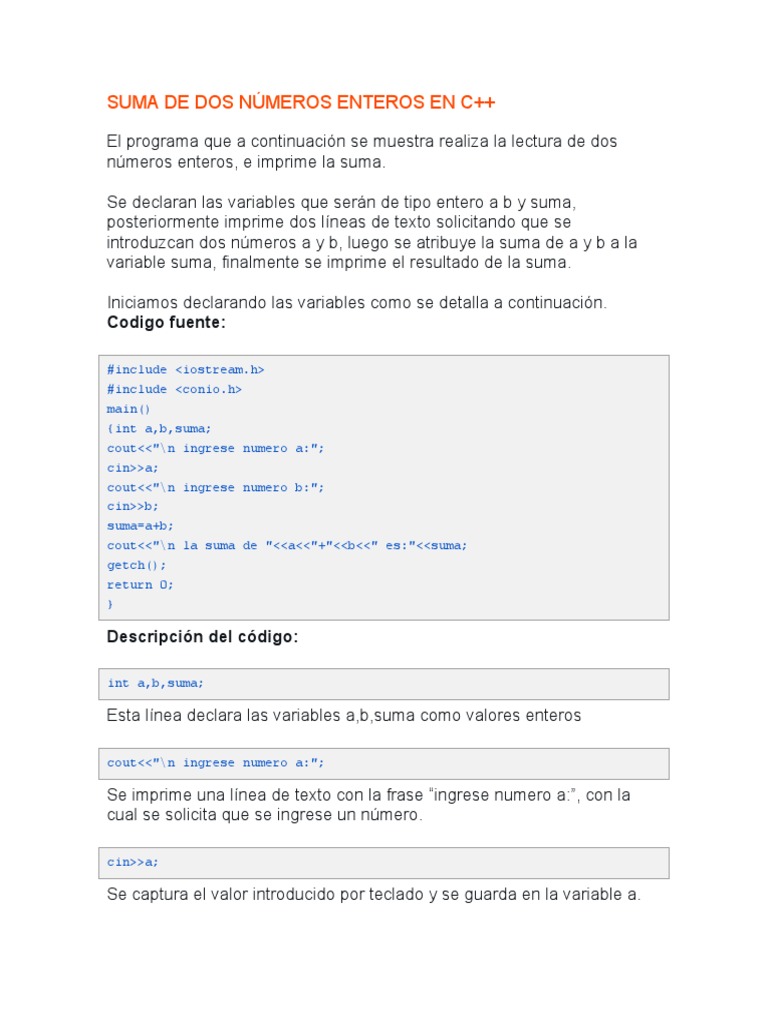 Suma de Dos Números Enteros en C | PDF | Métodos y materiales de enseñanza | Tecnología