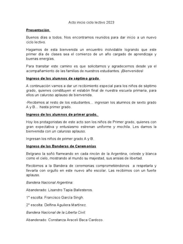 Acto Inicio Ciclo Lectivo 2023 | PDF