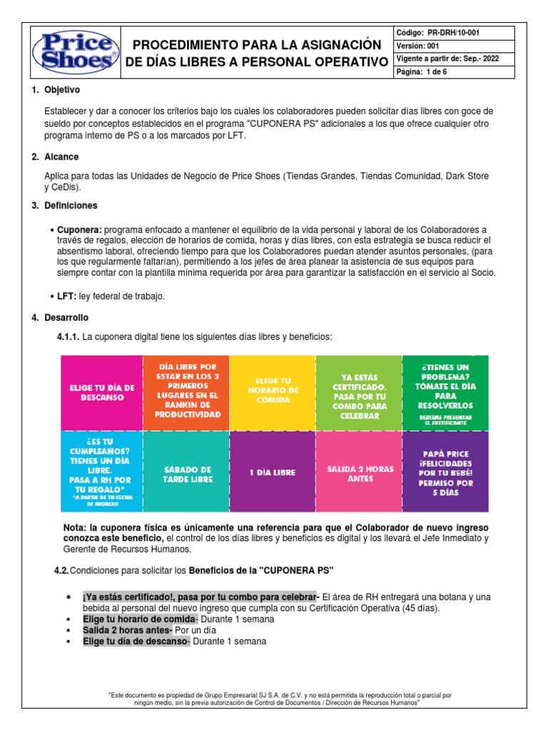 PR-DRH-10-001 Procedimiento para La Asignación de Días Libres A Personal Operativo PDF | PDF