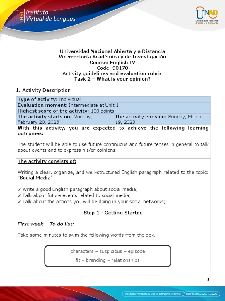 Activity Guide and Evaluation Rubric - Unit 2 - Task 2 - What Is Your Opinion | PDF