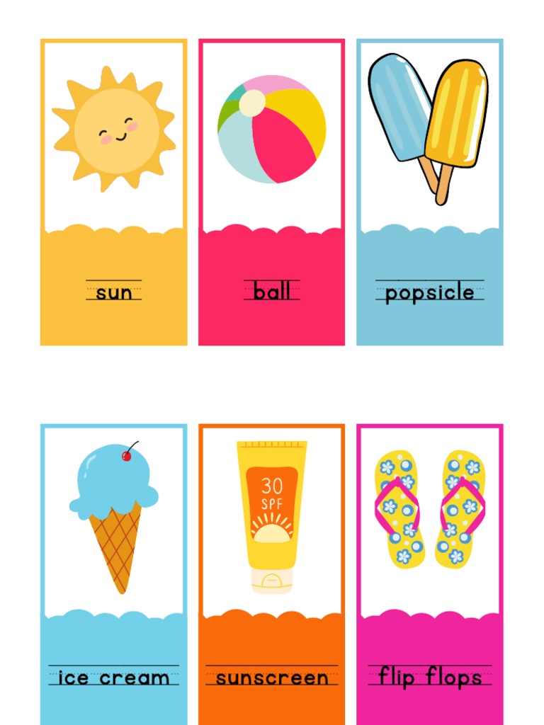 Colorful Summer Vocabulary Flashcards.pdf | PDF