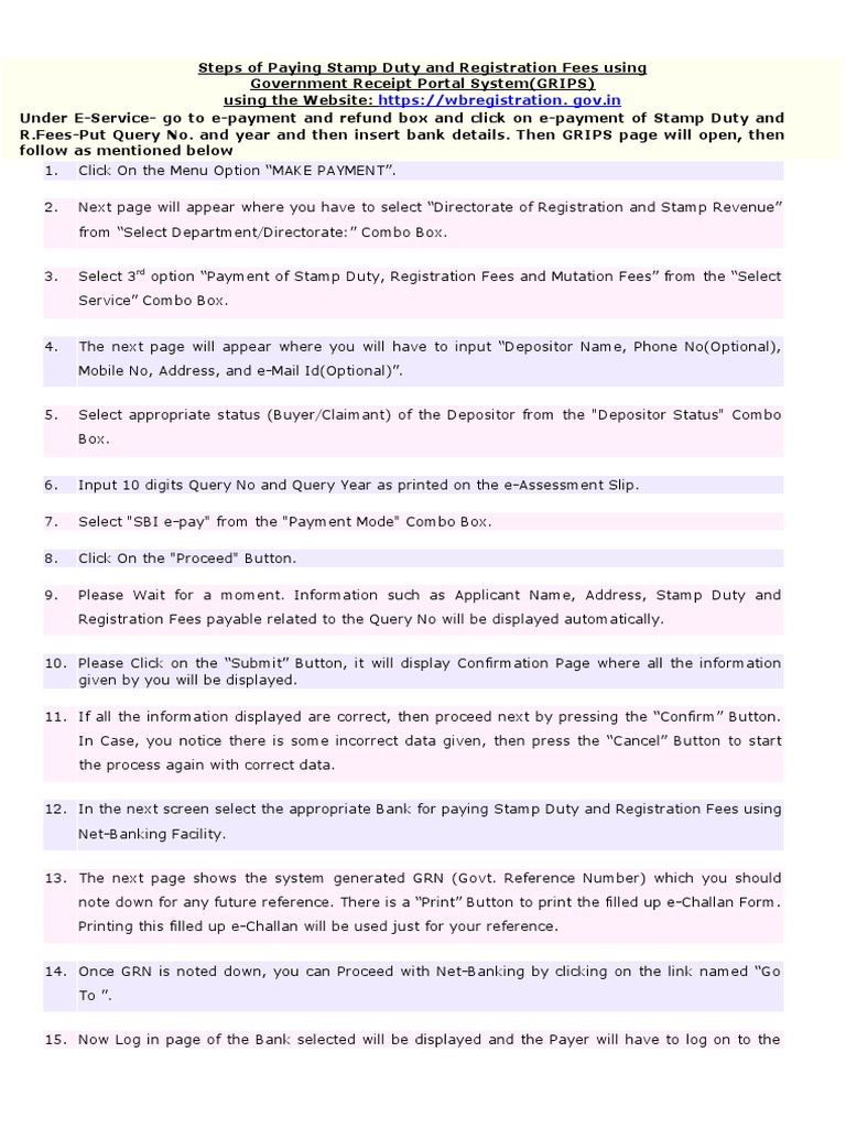 Steps of Paying Stamp Duty and Registration Fees | PDF