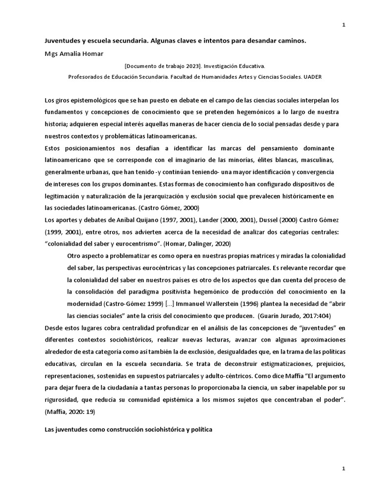 Homar Amalia - Juventudes y Escuela Secundaria. Algunas Claves e ...