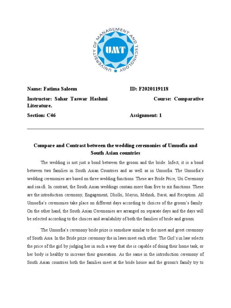 Fatima Saleem F2020119118 Assi 1 of Comp Lit | PDF | Wedding | Bride