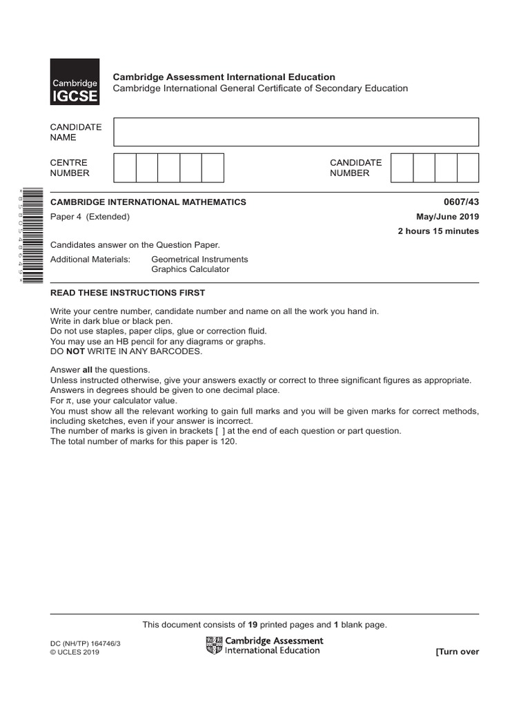 0607 43 Paper 4 Extended June 2019 Igcse Paper Pdf