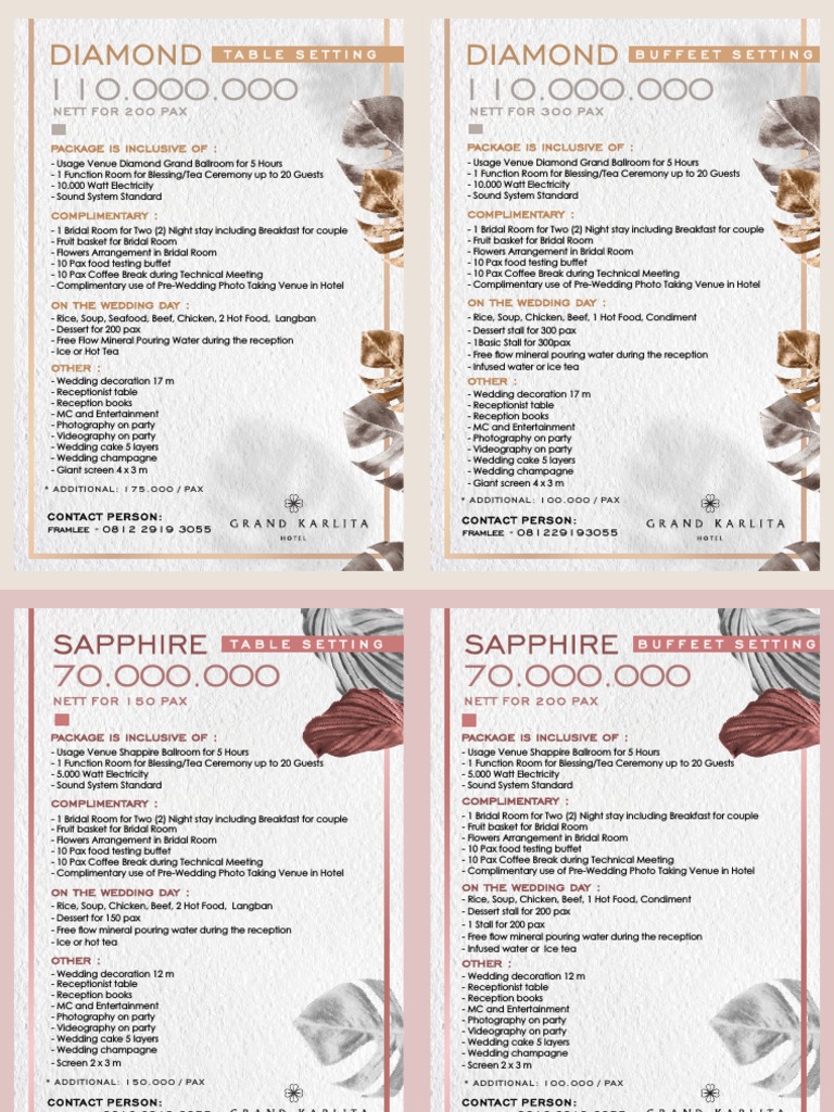 Diamond, Sapphire, Crystal & Ruby Wedding Packages at Hotel Diamond | PDF