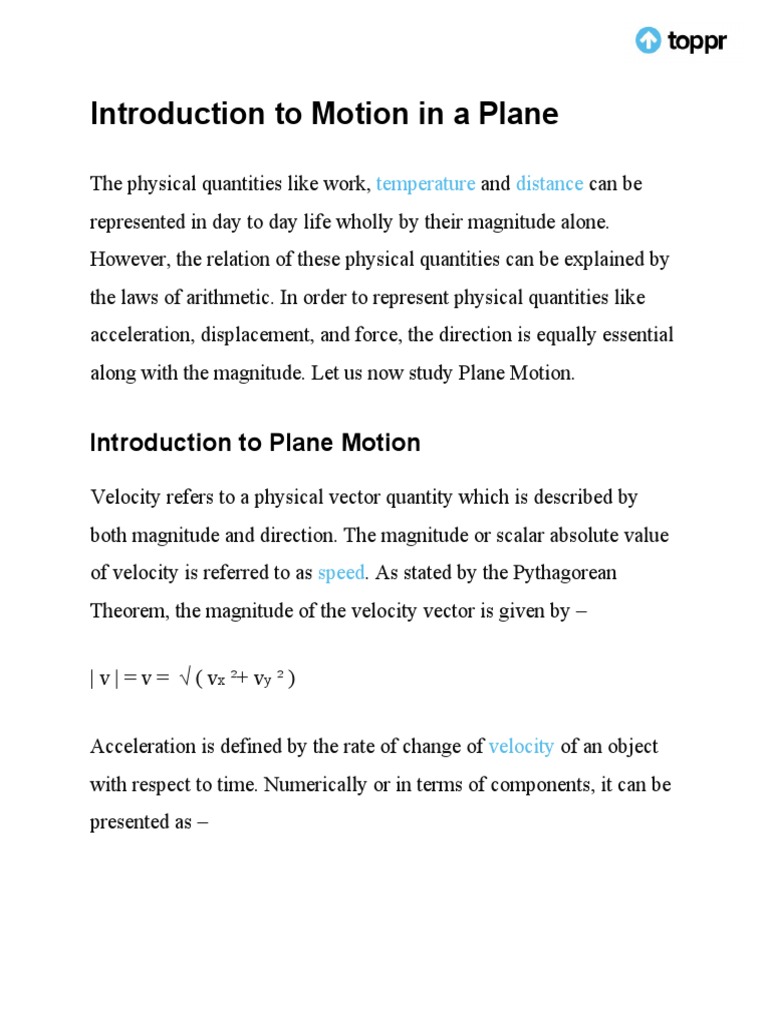 Learn Plane Motion Equations and Concepts | PDF