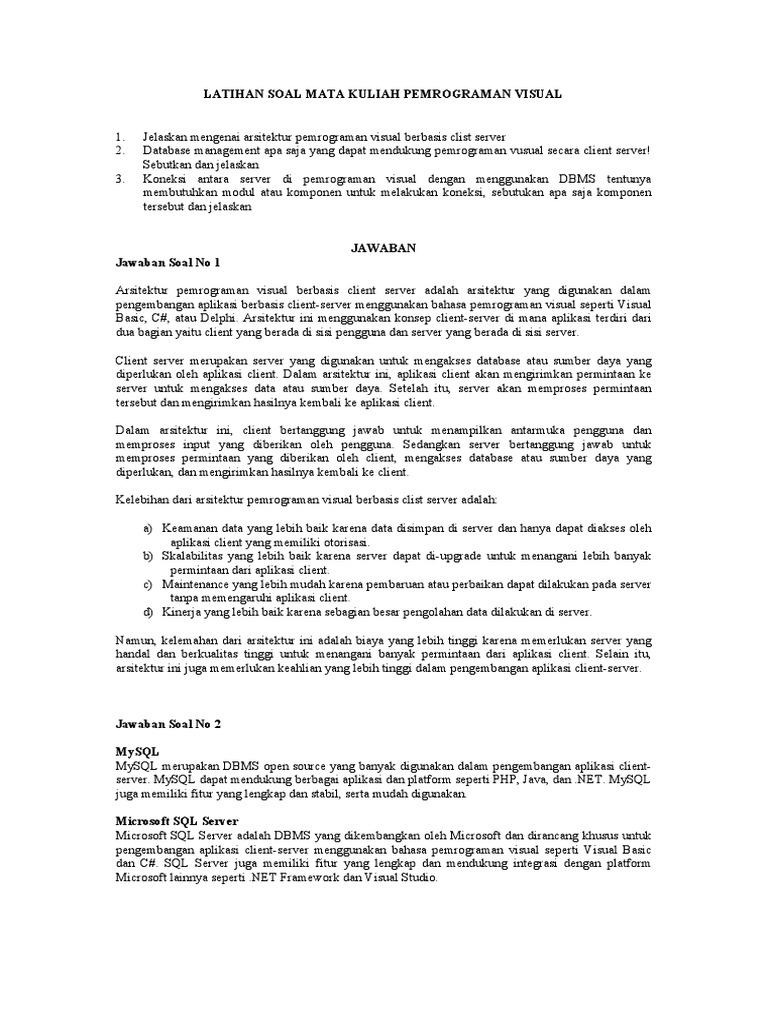 Latihan Soal Mata Kuliah Pemrograman Visual PDF | PDF | Bisnis | Komputer
