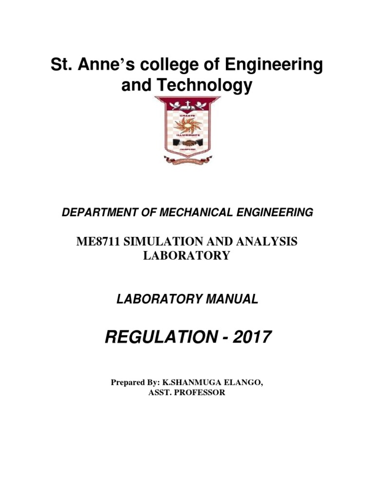 Me8711-Simulation and Analysis Laboratory-845684473-Simulation and Ansyslab Manual 2022 PDF ...