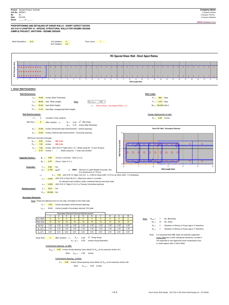 ACI 318-14 RC Shear Wall Design - Short Walls PDF | PDF | Stress (Mechanics) | Young's Modulus