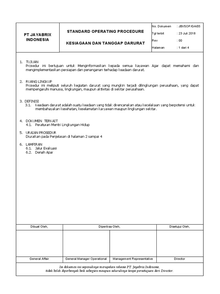 Sop - Ga.05-00 Kesiagaan Dan Tanggap Darurat | PDF