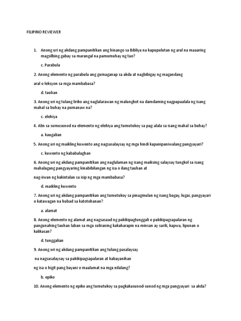 FILIPINO REVIEWER | PDF