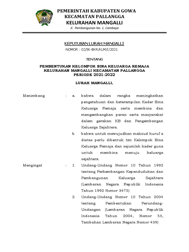 SK BKR Kel. Mangalli 2021-2022 | PDF