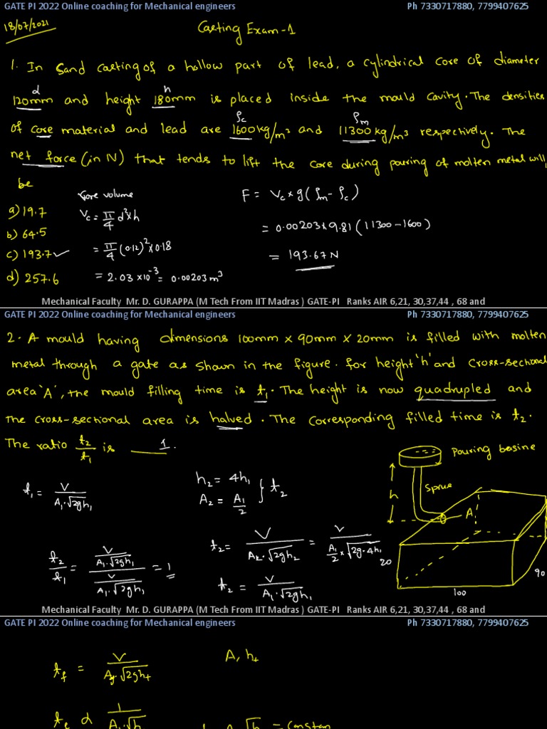 Casting 1 Exam Solutions 17-07-2021 PDF | PDF