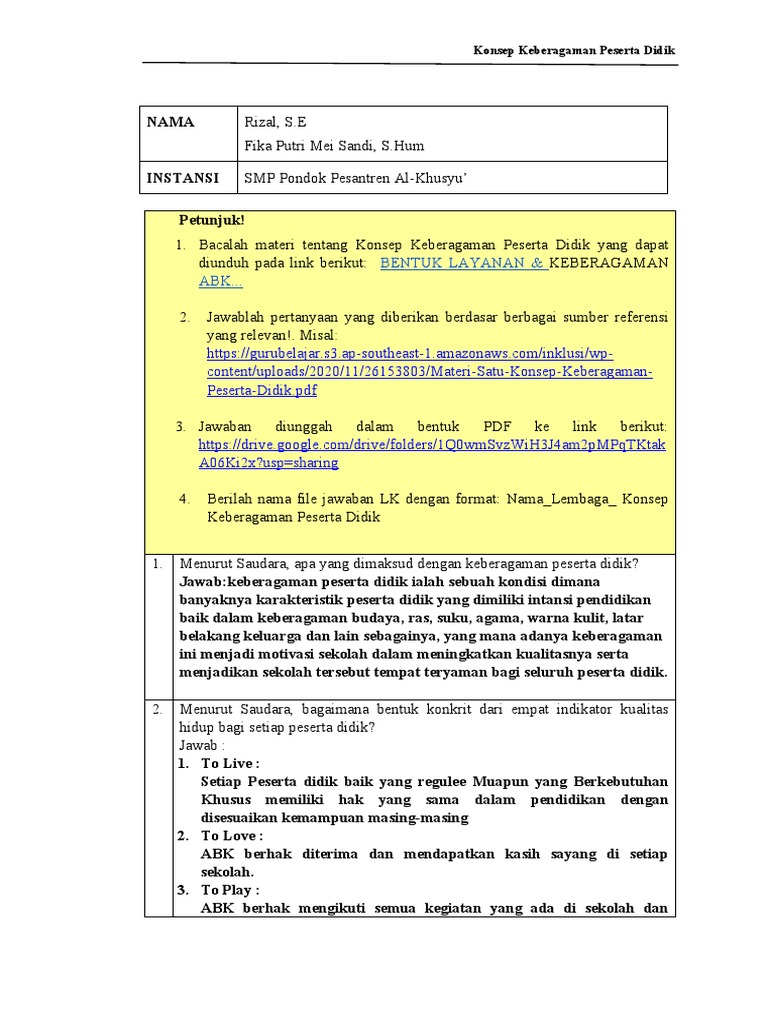 LK 1. KONSEP KEBERAGAMAN PESERTA DIDIK_rev,, | PDF