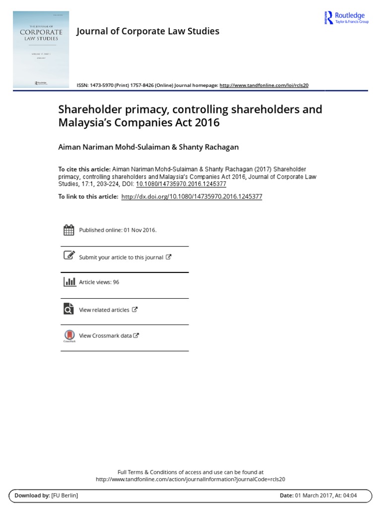 Shareholder Primacy, Controlling | Download Free PDF | Ratification ...