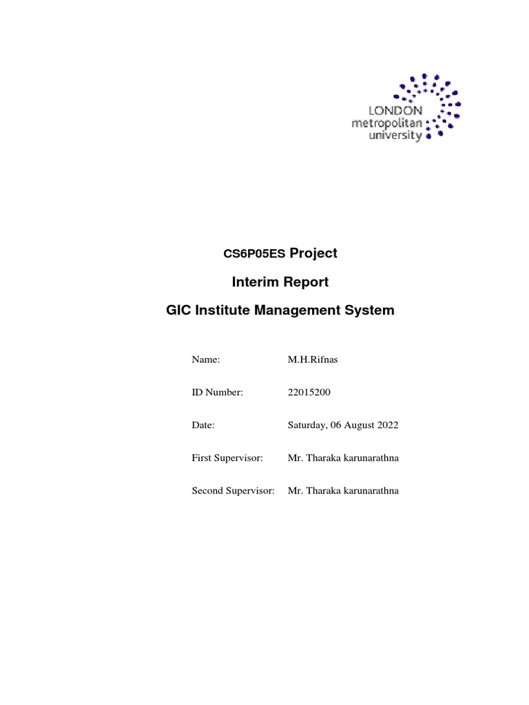 Final Project-Interim Report (Rifnaz) PDF | PDF | Feasibility Study | Software