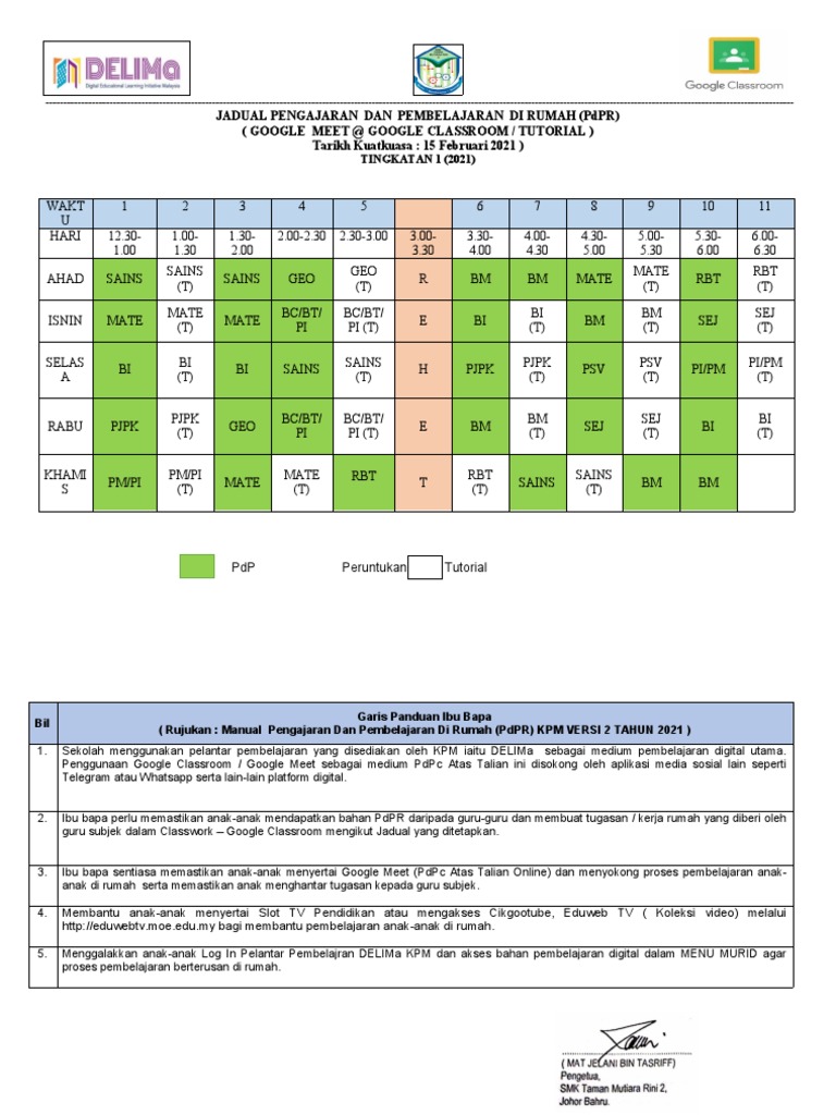 T1 Jadual PDPR Versi 2.1 Murid | PDF