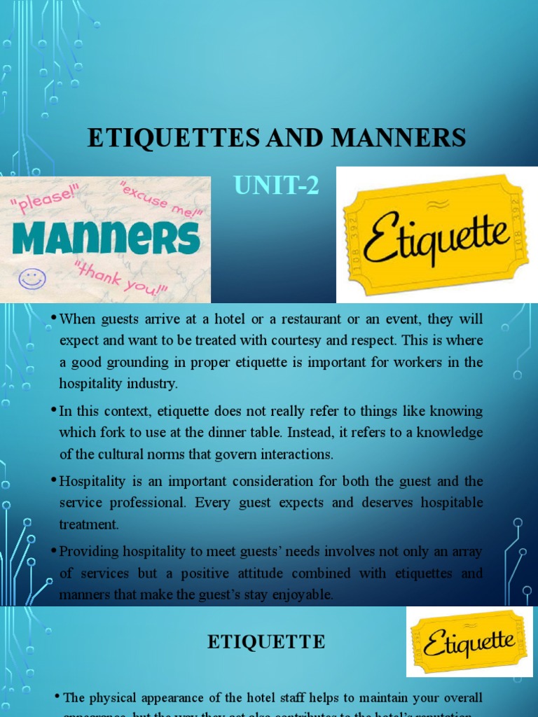 Unit-2 (ETIQUETTES AND MANNERS) | PDF | Etiquette | Human Communication