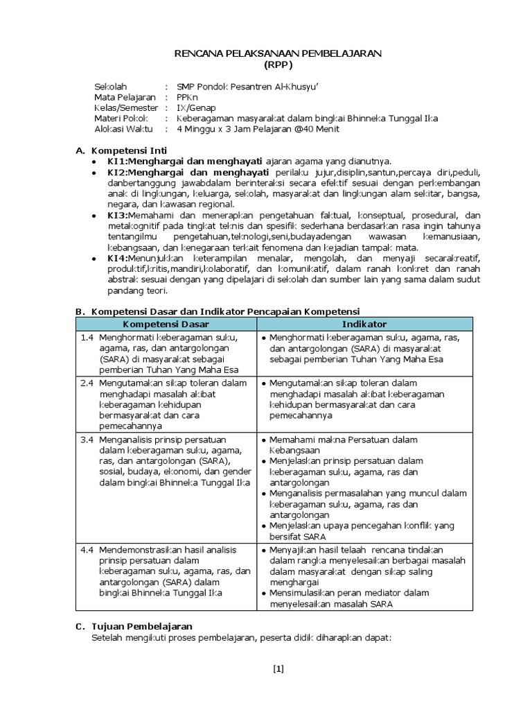RPP PPKN Kelas 9 Sem 2 (2021-2022) | PDF