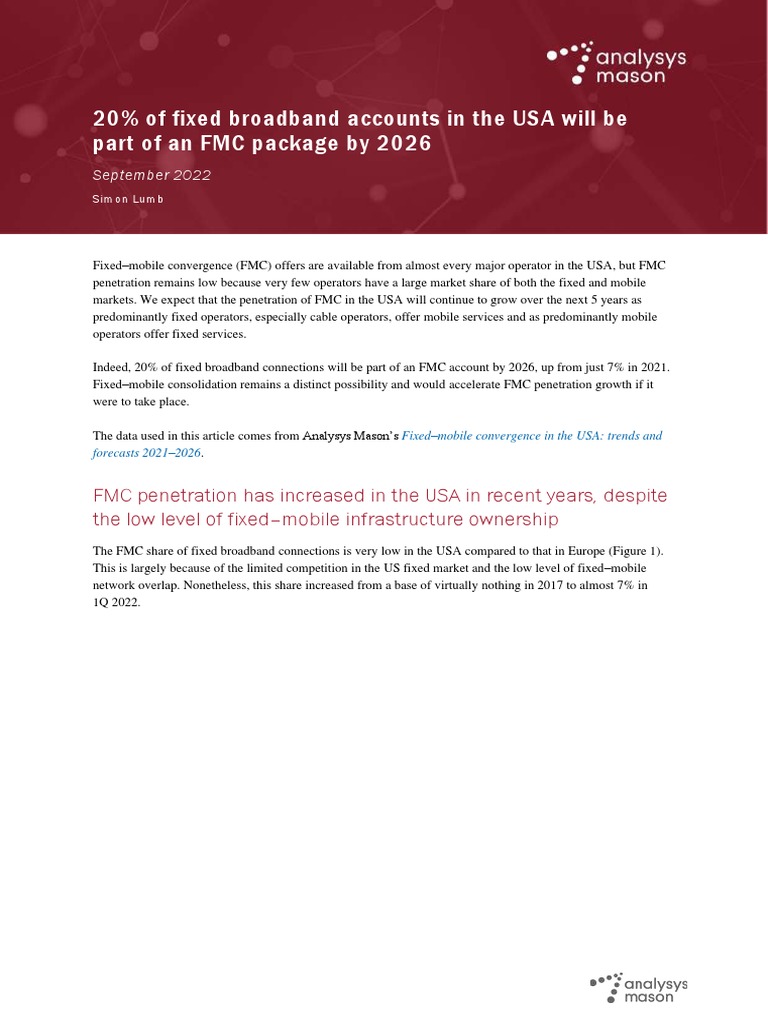 20% of US fixed broadband accounts to be part of FMC package by 2026 | PDF