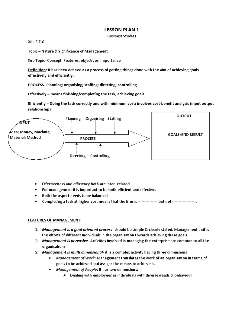 Lesson Plan 1-Management | PDF | Employment | Economies