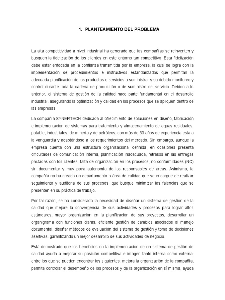 Diseño de Un Sistema de Gestion de La Calidad en La Empresa SYNERTECH ...