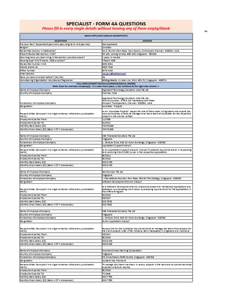PR Questionnaires (Form 4A) | PDF
