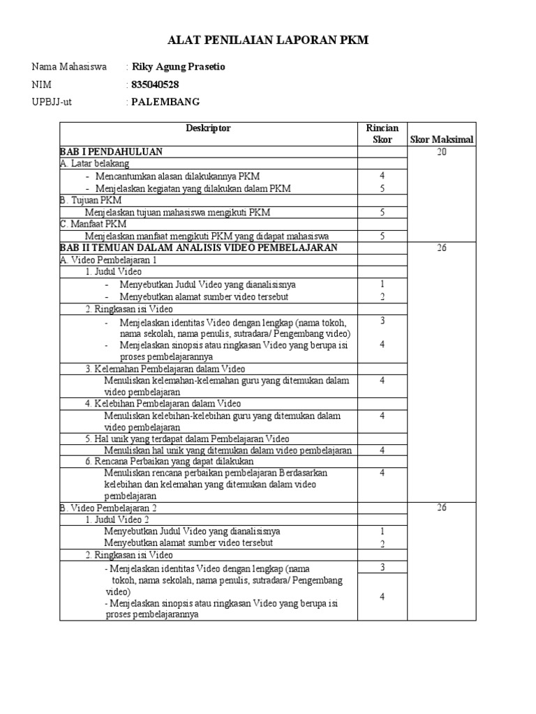 Alat Penilaian PKM | PDF