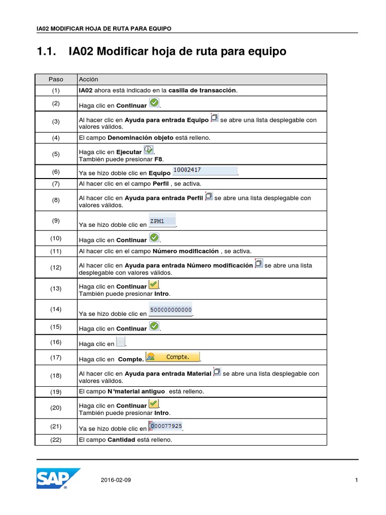 Ia02 Modificar Hoja de Ruta Sap | PDF