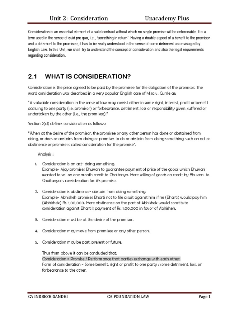 Ica Unit 2 PDF | PDF | Consideration | Assignment (Law)