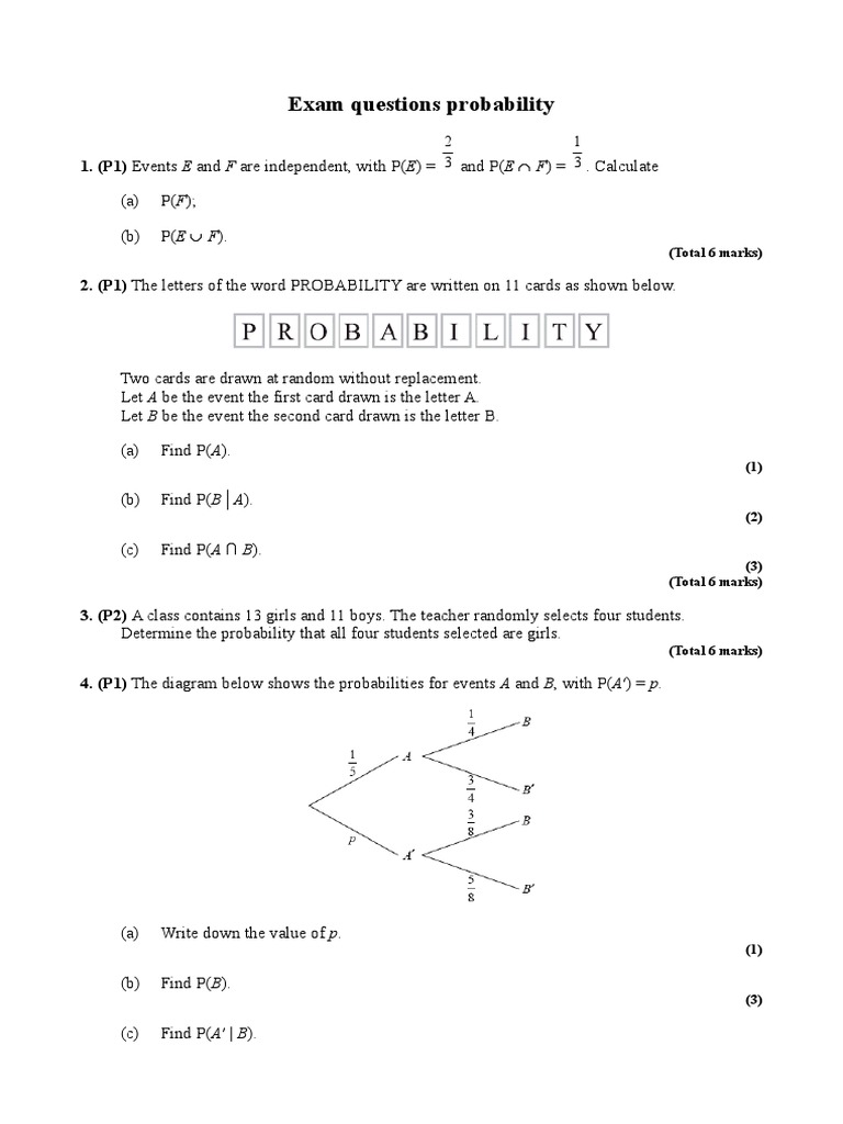 Exam Questions Probability | PDF | Mathematics