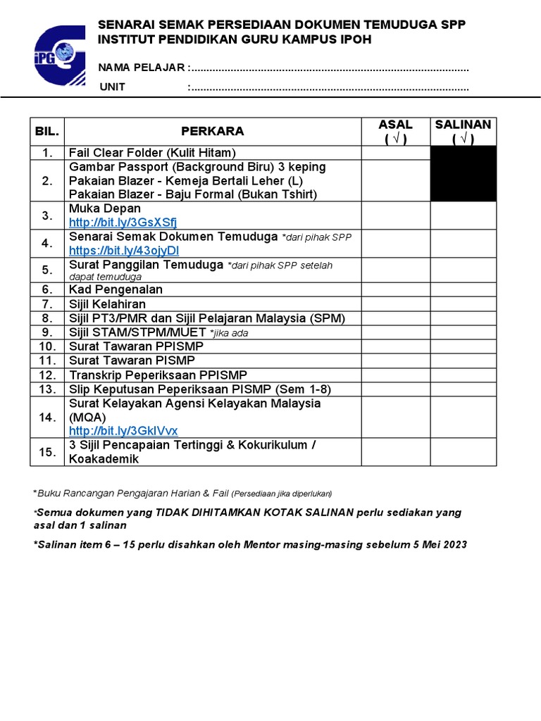 Senarai Semak Temuduga SPP | PDF