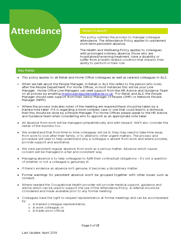 Attendance Policy | PDF | Sick Leave | Occupational Safety And Health