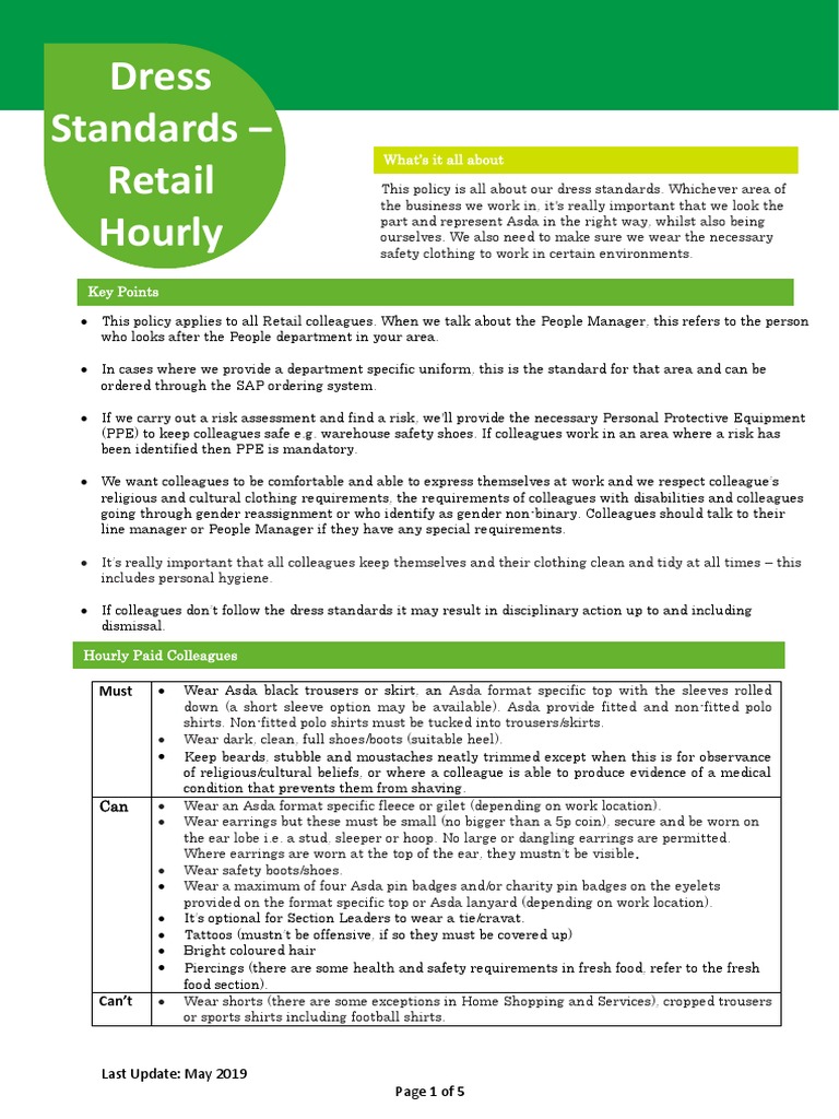 Asda Dress Standards Policy 2025 | PDF | Clothing | Personal Protective ...