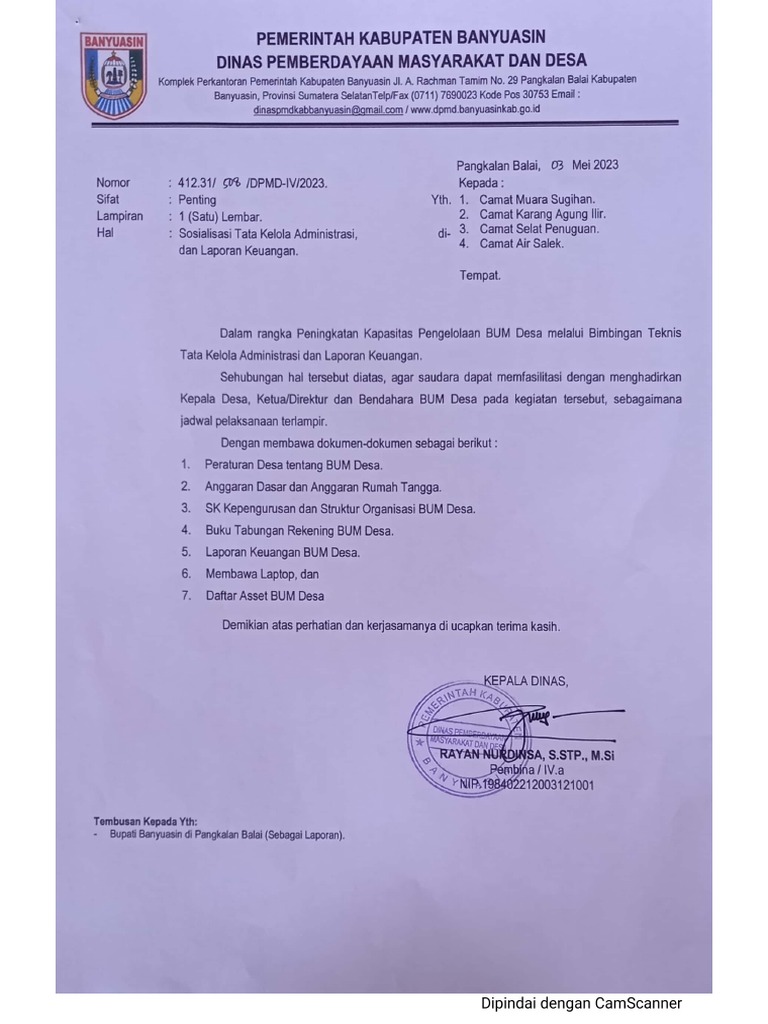 SURAT SOSIALISASI BUM Desa 2023 | PDF