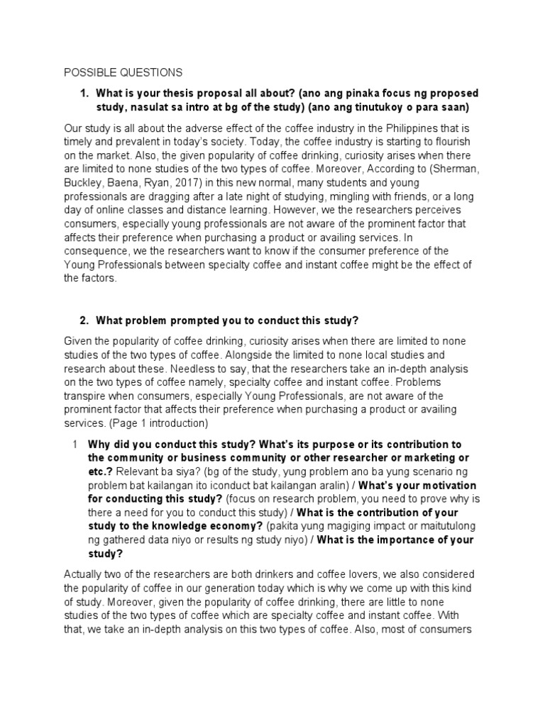 Possible Questions | PDF | Survey Methodology | Coffee