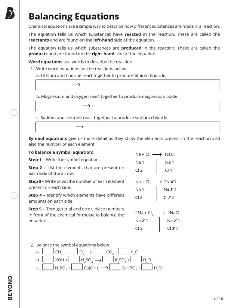 GCSE Quantitative Chemistry Home Learning Sheets PDF Chlorine