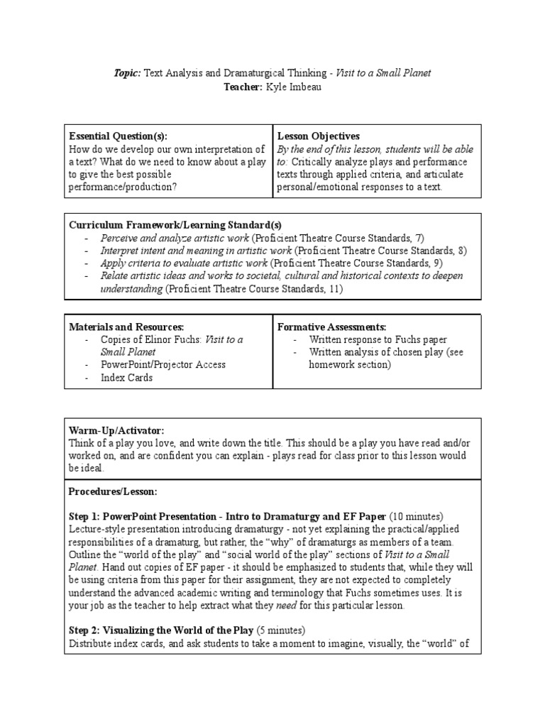 Unit Plan - Dramaturgy - K. Imbeau | PDF | Cognitive Science | Learning