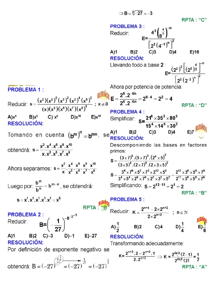 Ejercicios Teoria de Exponentes Resueltos | PDF Ejercicios Teoria de Exponentes Resueltos | PDF