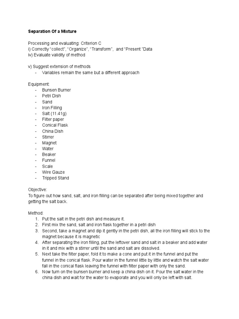 Seperation of A Mixture - Science | PDF | Water | Salt