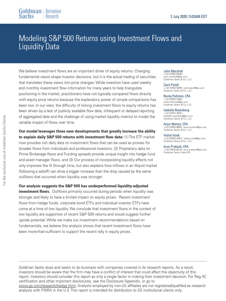 GS Modeling S - P 500 Returns Using Investment Flows and Liquidity Data ...