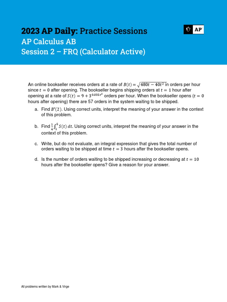 Session 2 Calculus AB 2023 AP Daily Practice Sessions | PDF