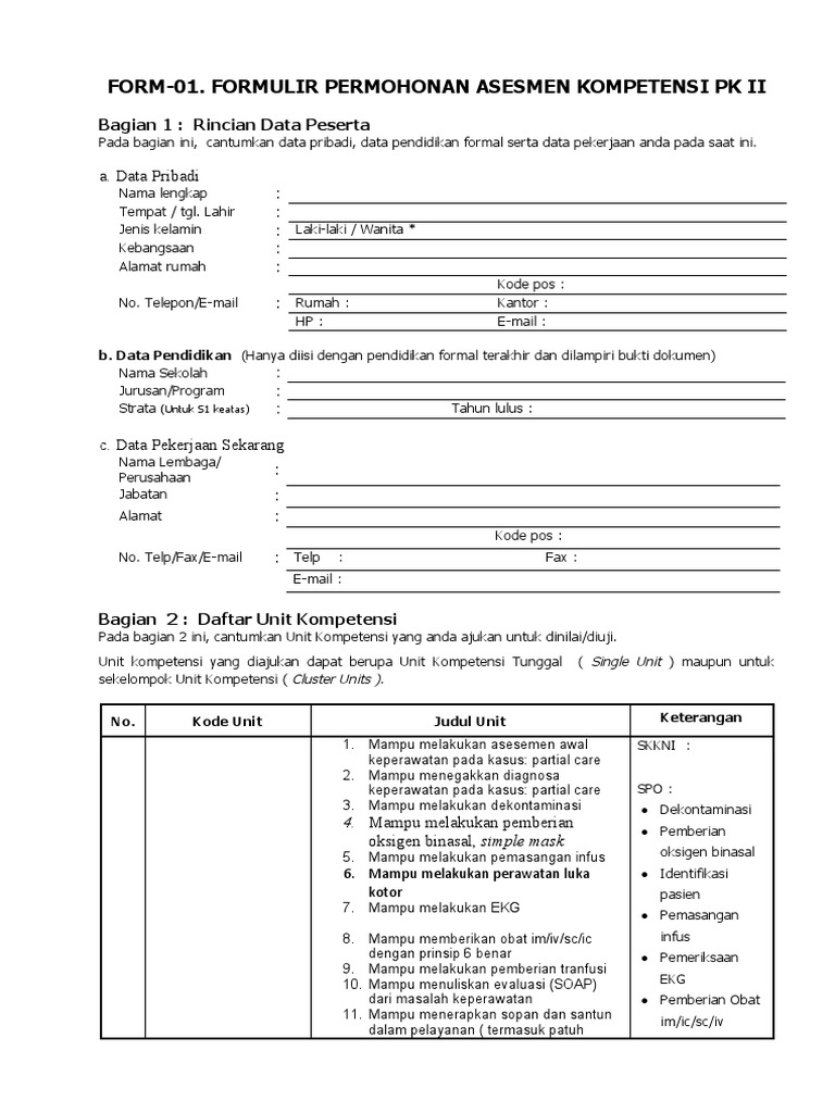 Formulir Permohonan Asesmen Kompetensi | PDF